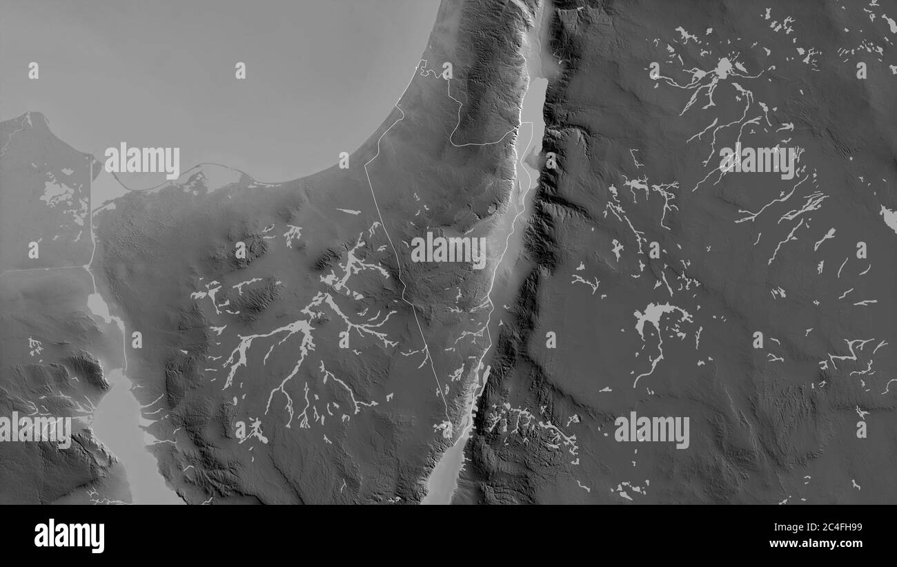 HaDarom, district of Israel. Grayscaled map with lakes and rivers ...