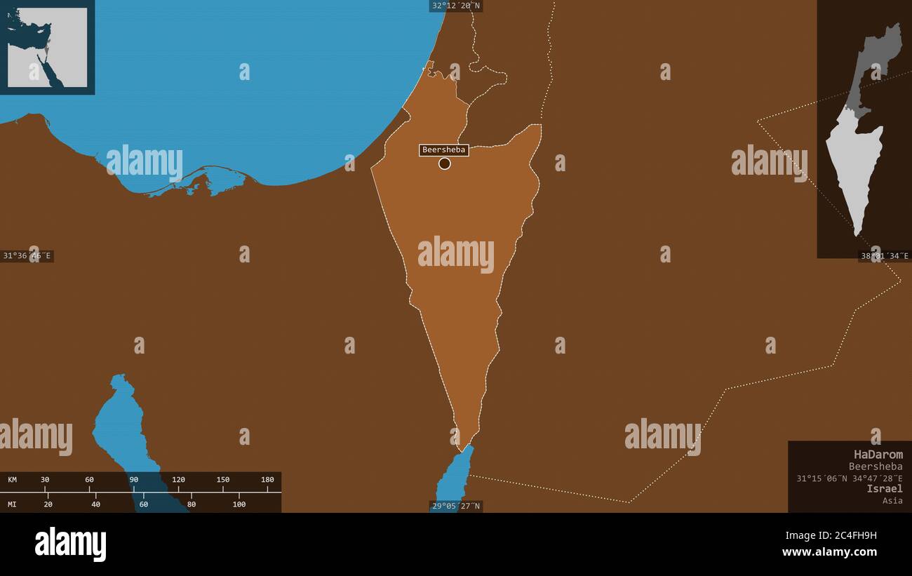 HaDarom, district of Israel. Patterned solids with lakes and rivers ...