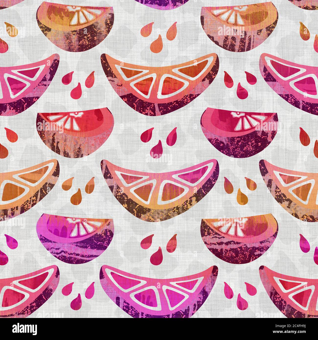 Seamless fruit collage woven texture. Hand drawn grunge damask on linen ...