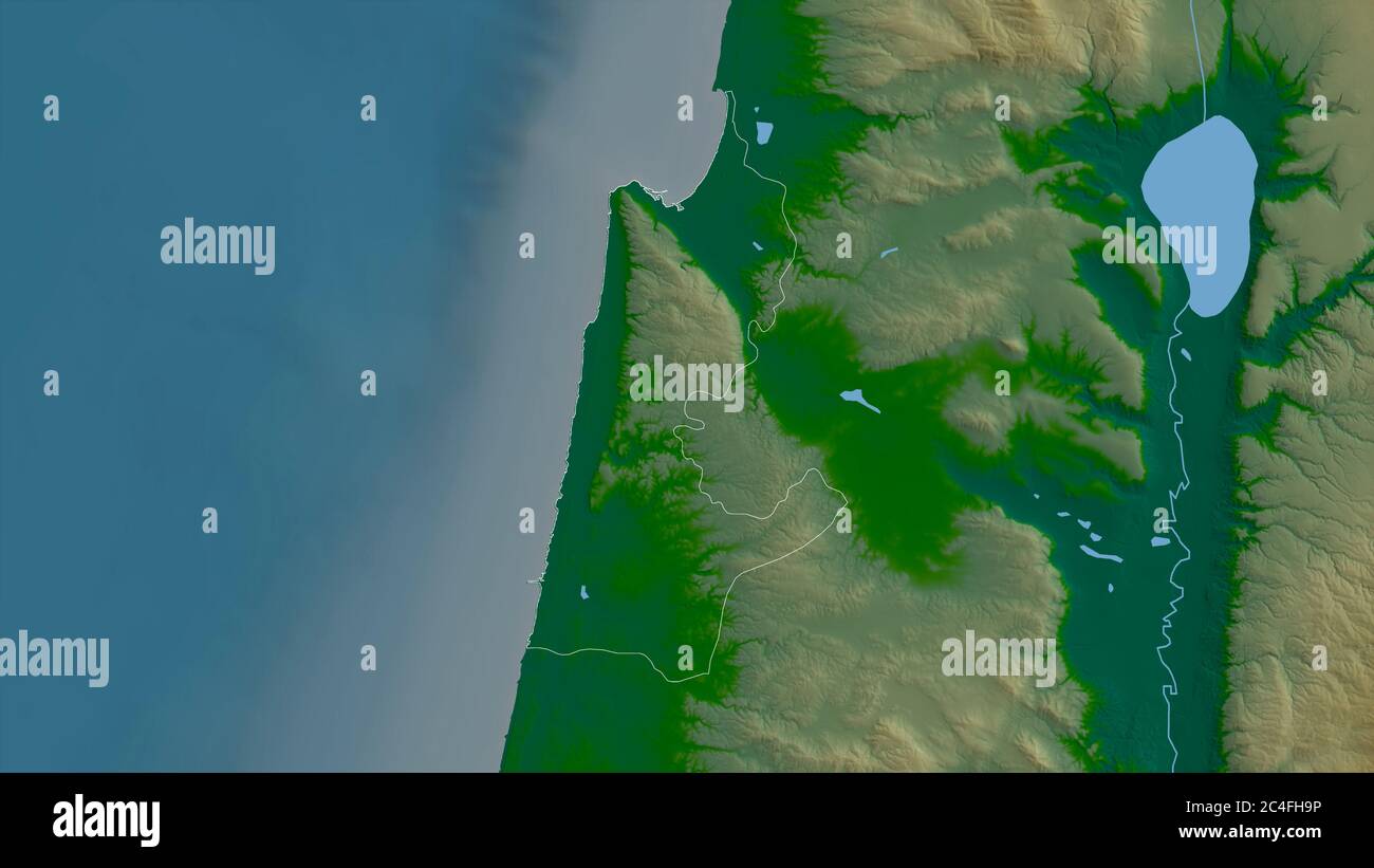 Haifa, district of Israel. Colored shader data with lakes and rivers ...