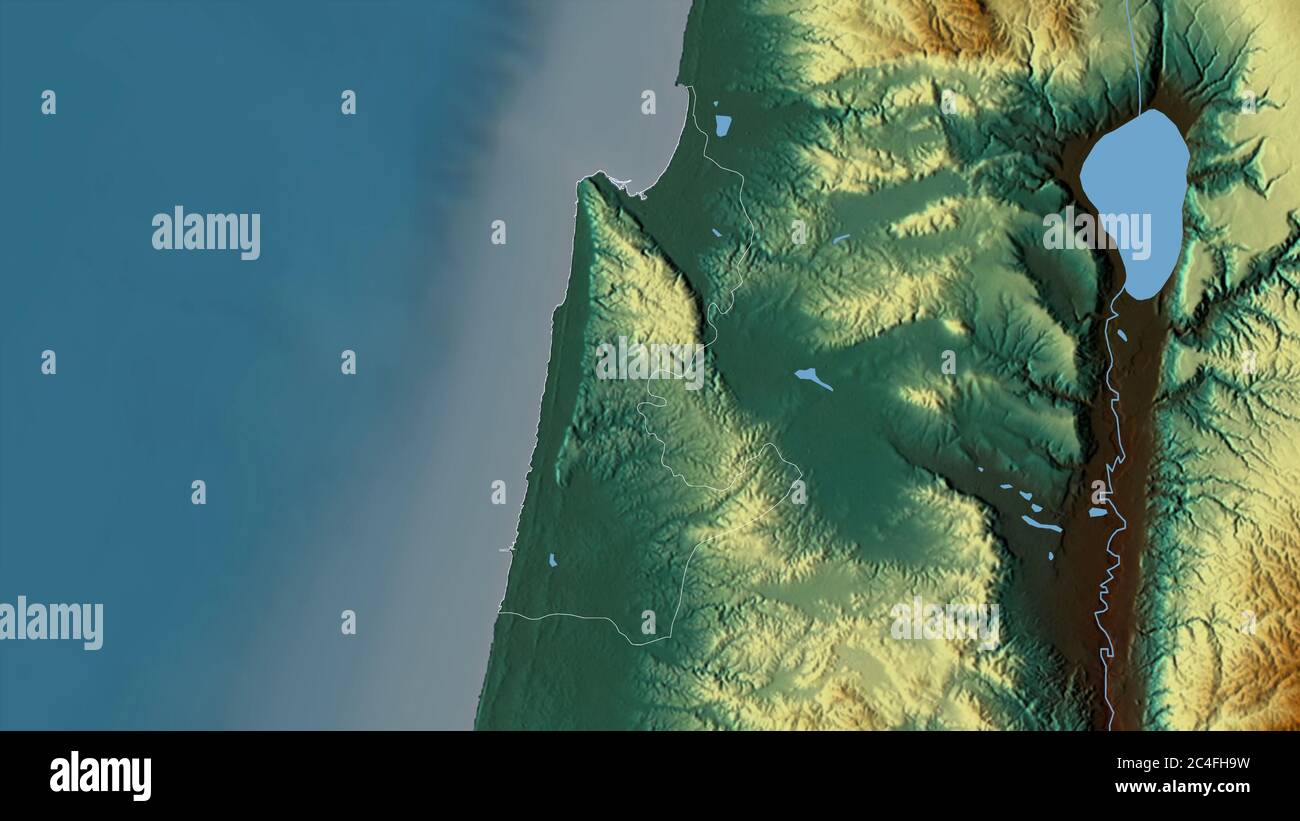 Haifa, district of Israel. Colored relief with lakes and rivers. Shape ...