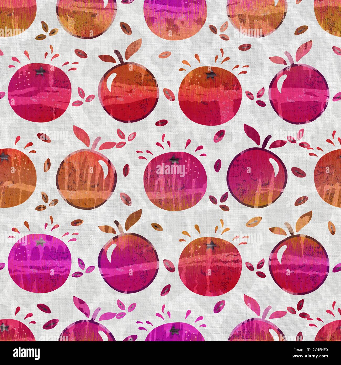 Seamless fruit collage woven texture. Hand drawn grunge damask on linen ...