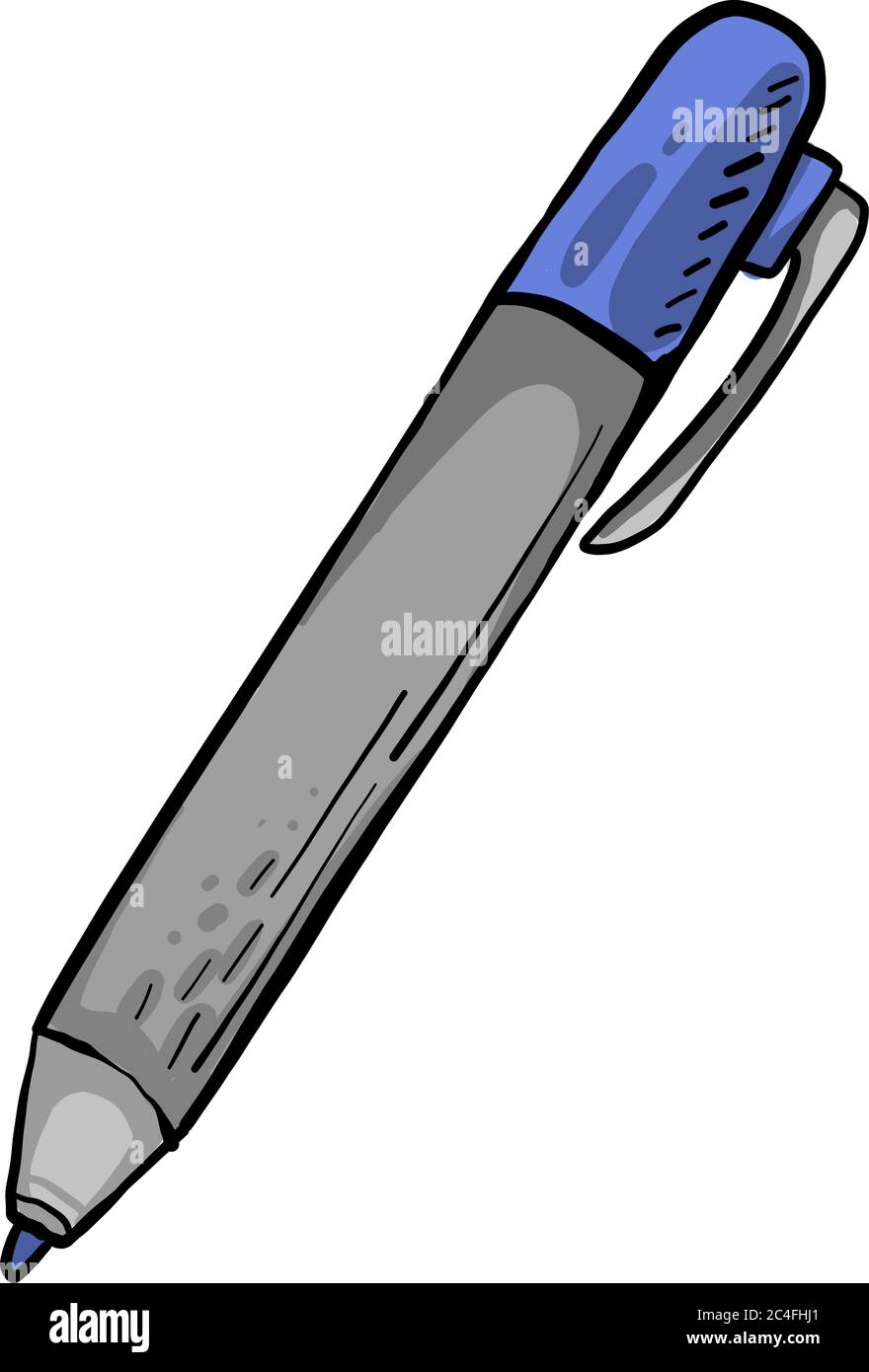 Blue and gray pen, illustration, vector on white background Stock ...