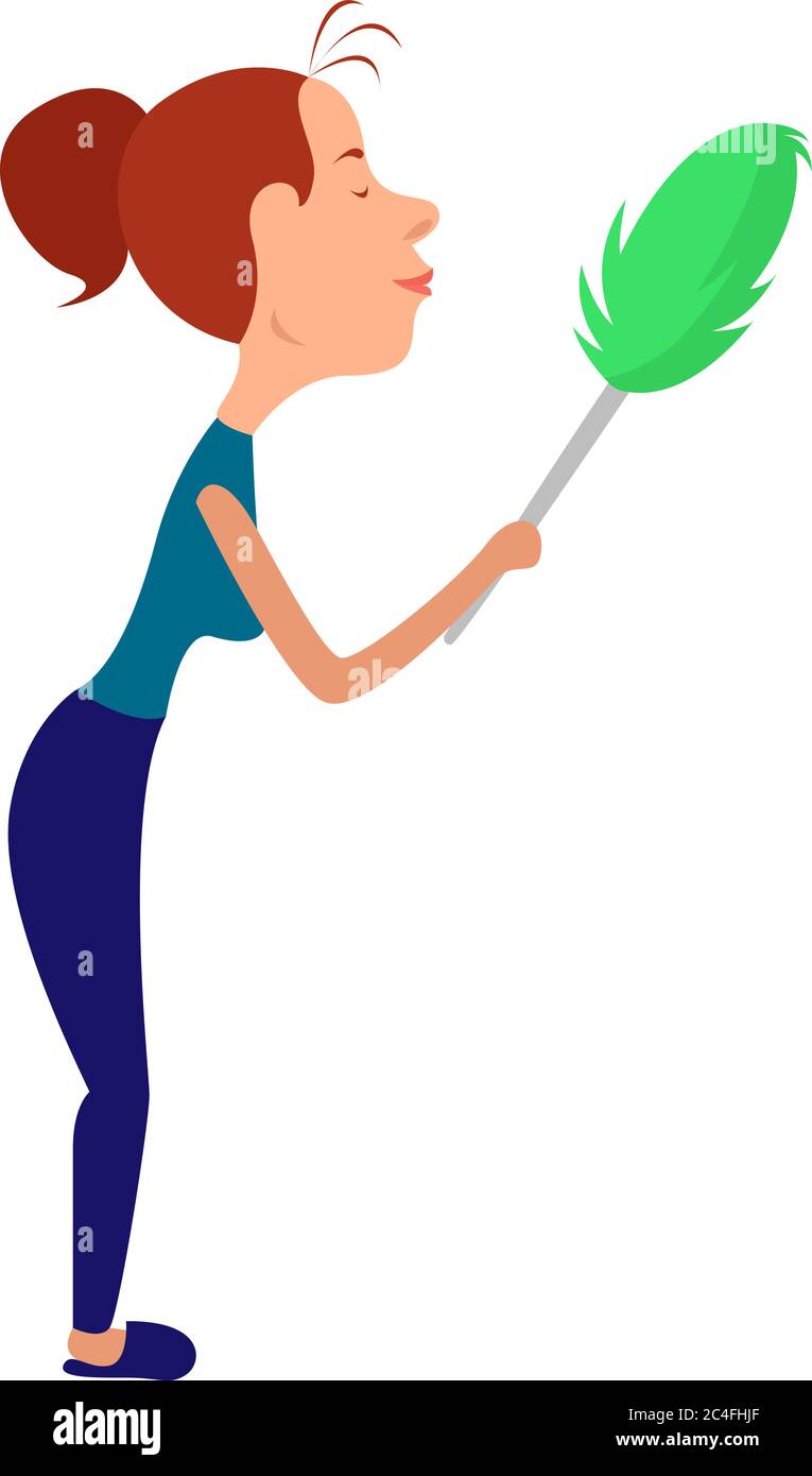 Woman cleaning dust, illustration, vector on white background Stock ...