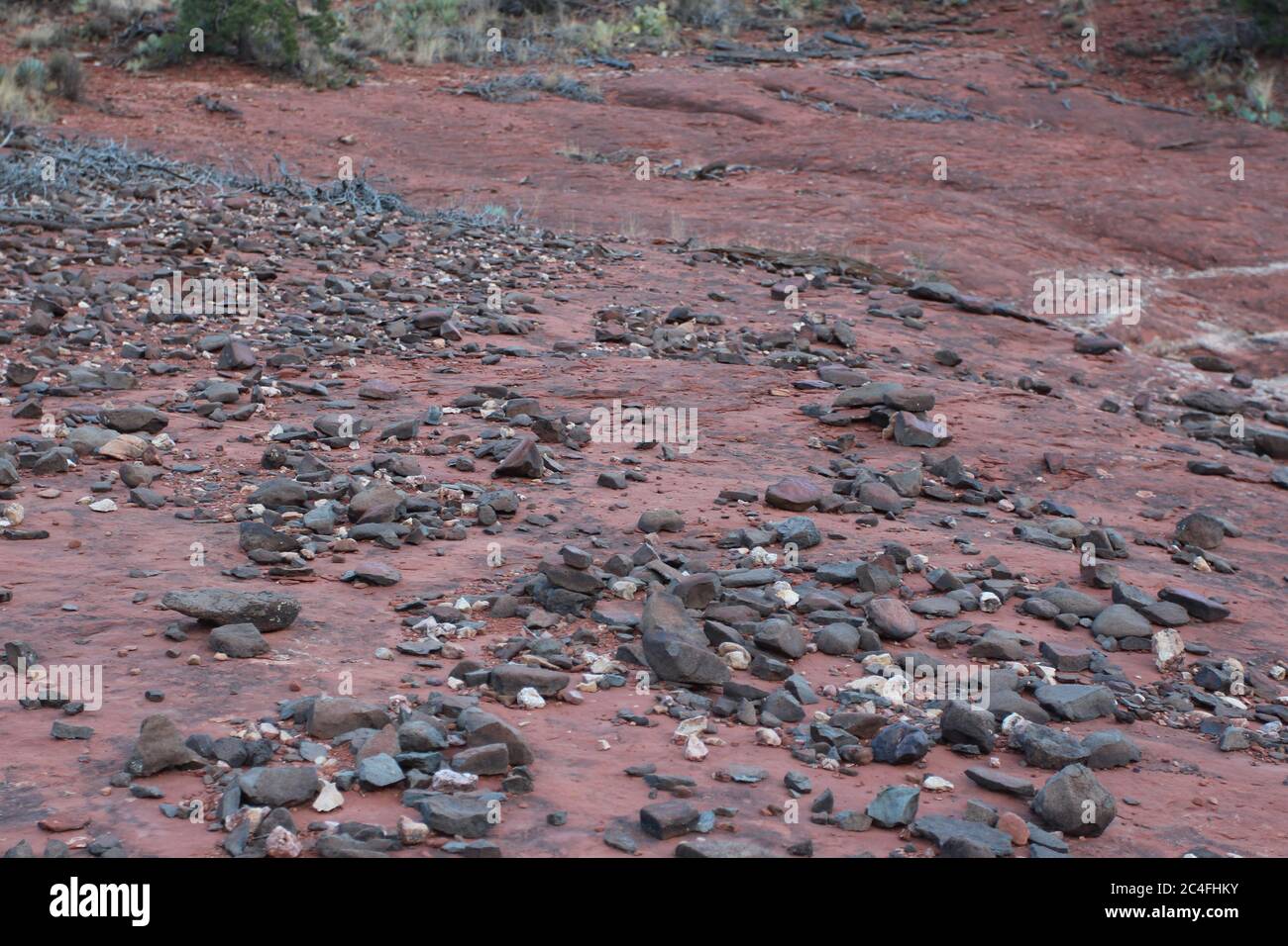 Scattered shale, limestone and sandstone rocks on the Brins Mesa Trail ...