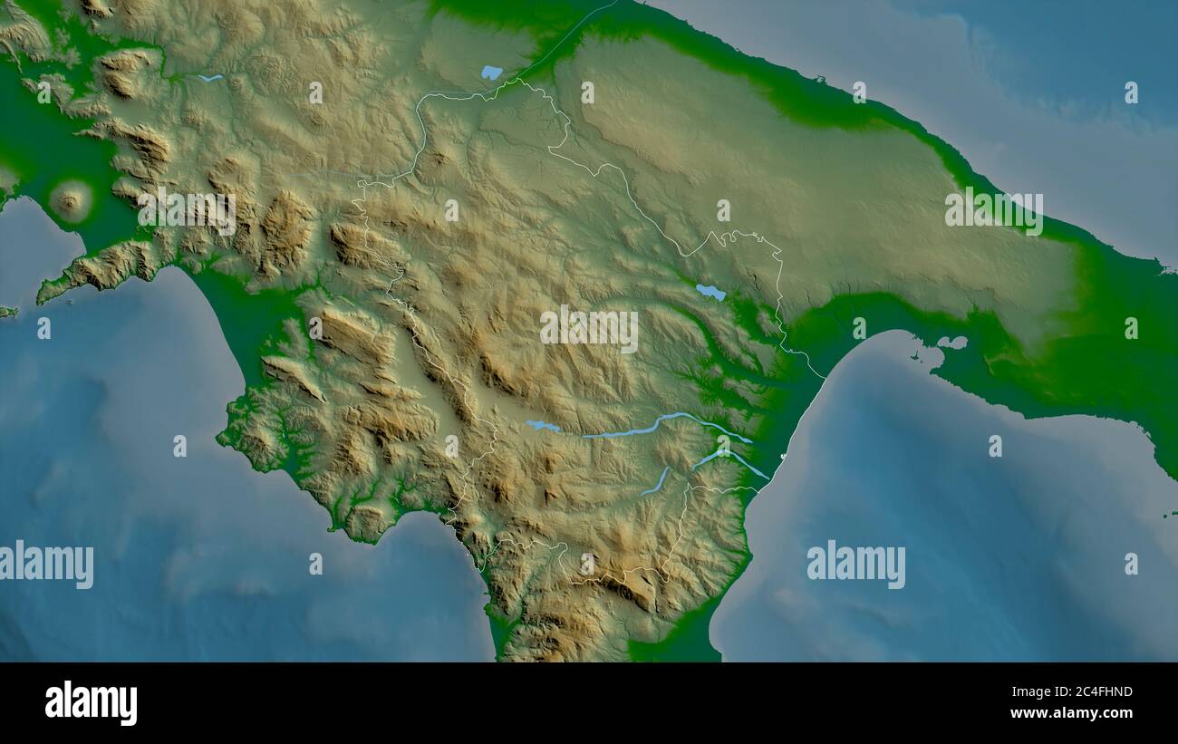 Basilicata, region of Italy. Colored shader data with lakes and rivers ...