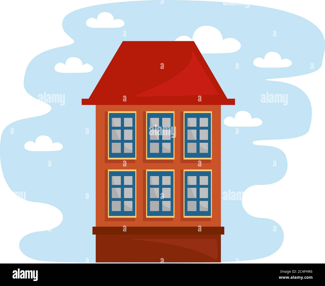 Red tall building, illustration, vector on white background Stock ...