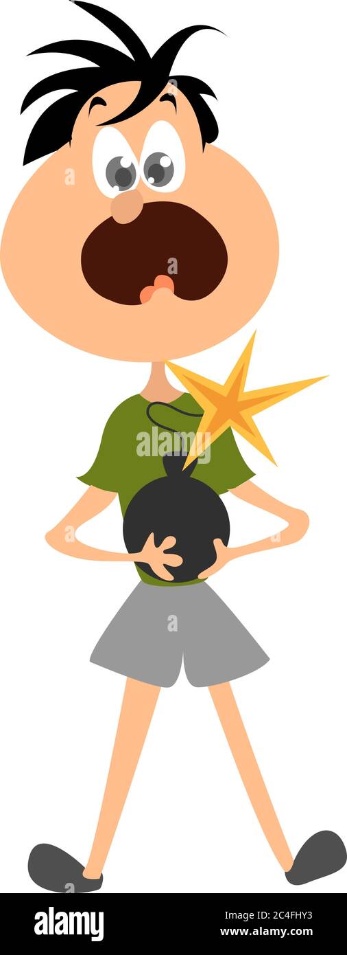 Boy in a panic, illustration, vector on white background Stock Vector ...