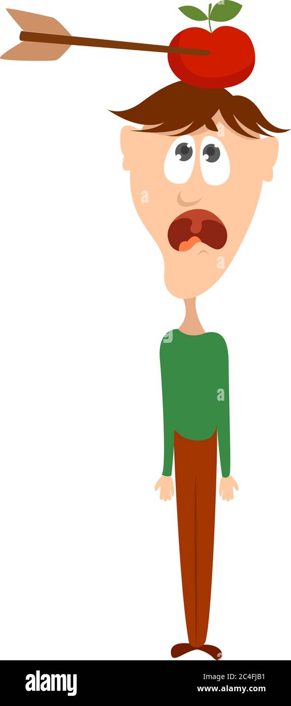 Man with apple on head, illustration, vector on white background Stock ...
