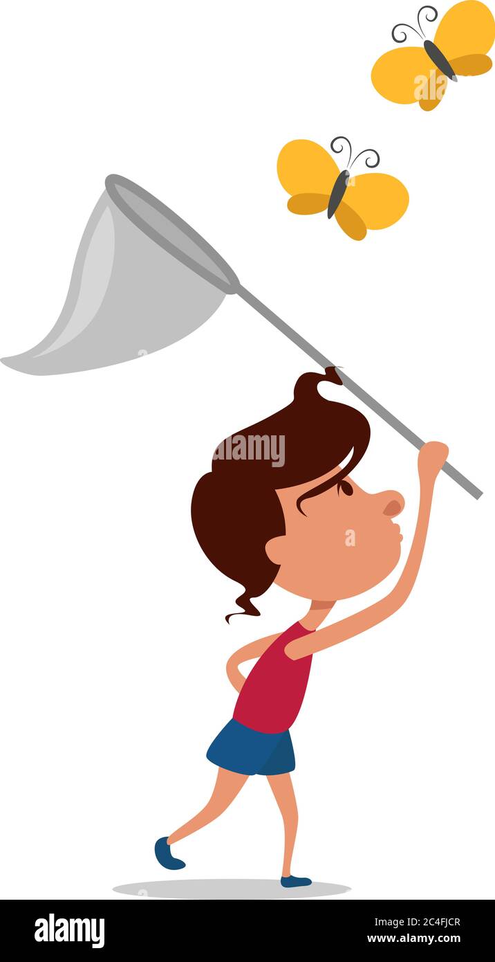 Boy catching butterfly, illustration, vector on white background Stock ...