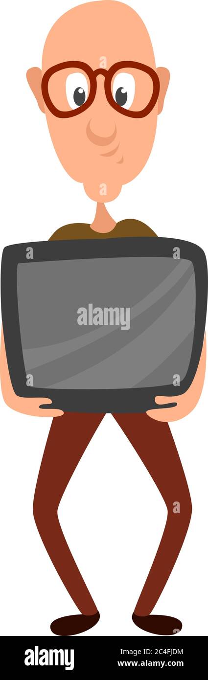 Man with old tv, illustration, vector on white background Stock Vector ...