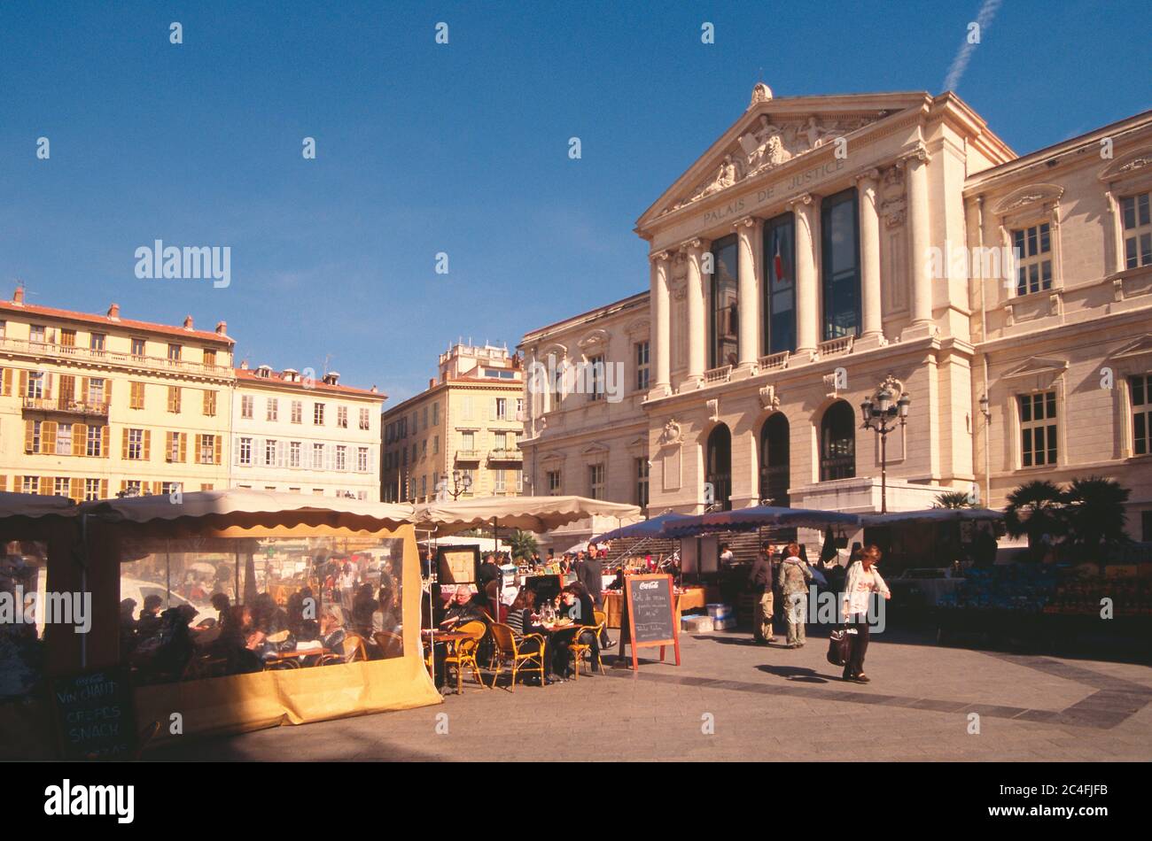 France, Nice, Palace of Justice Square, Cafe background Palais de ...