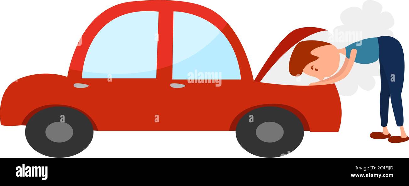 Man repairing car, illustration, vector on white background Stock ...