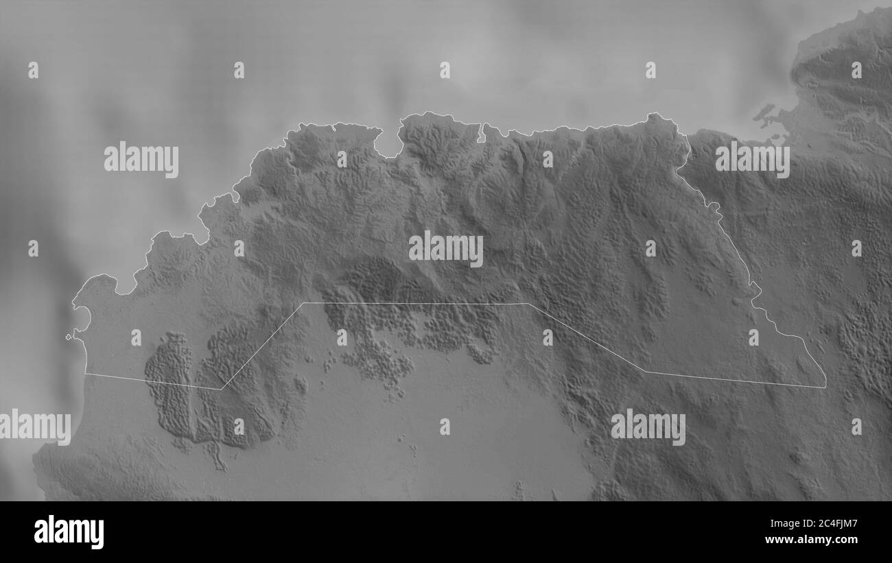 Hanover, parish of Jamaica. Grayscaled map with lakes and rivers. Shape ...