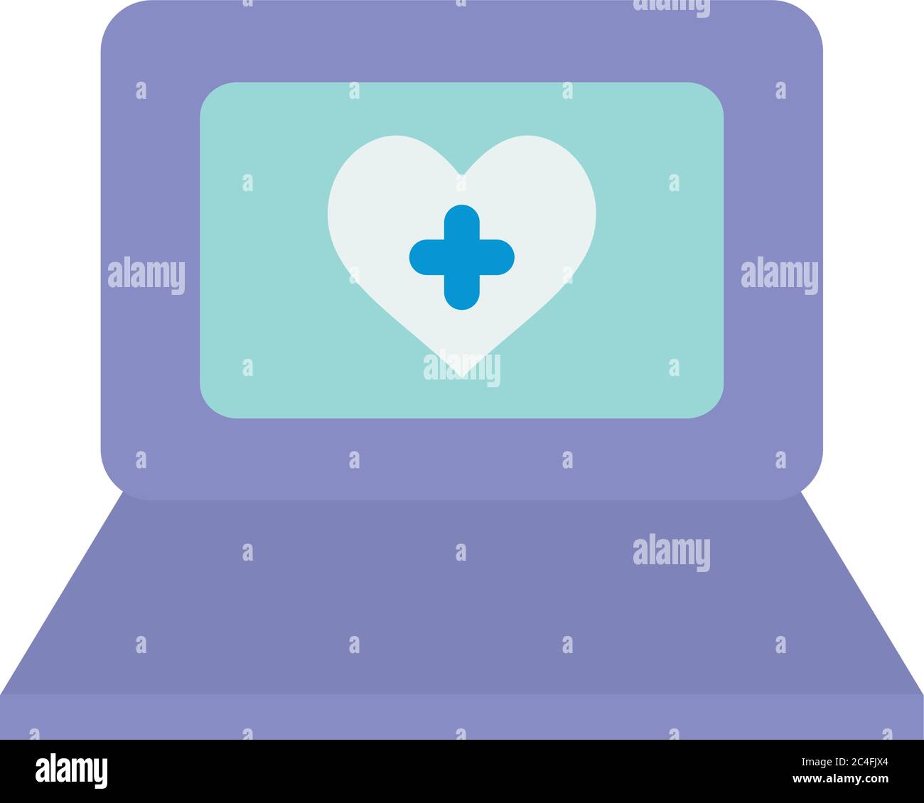 laptop computer with heart with medical cross on screen over white ...