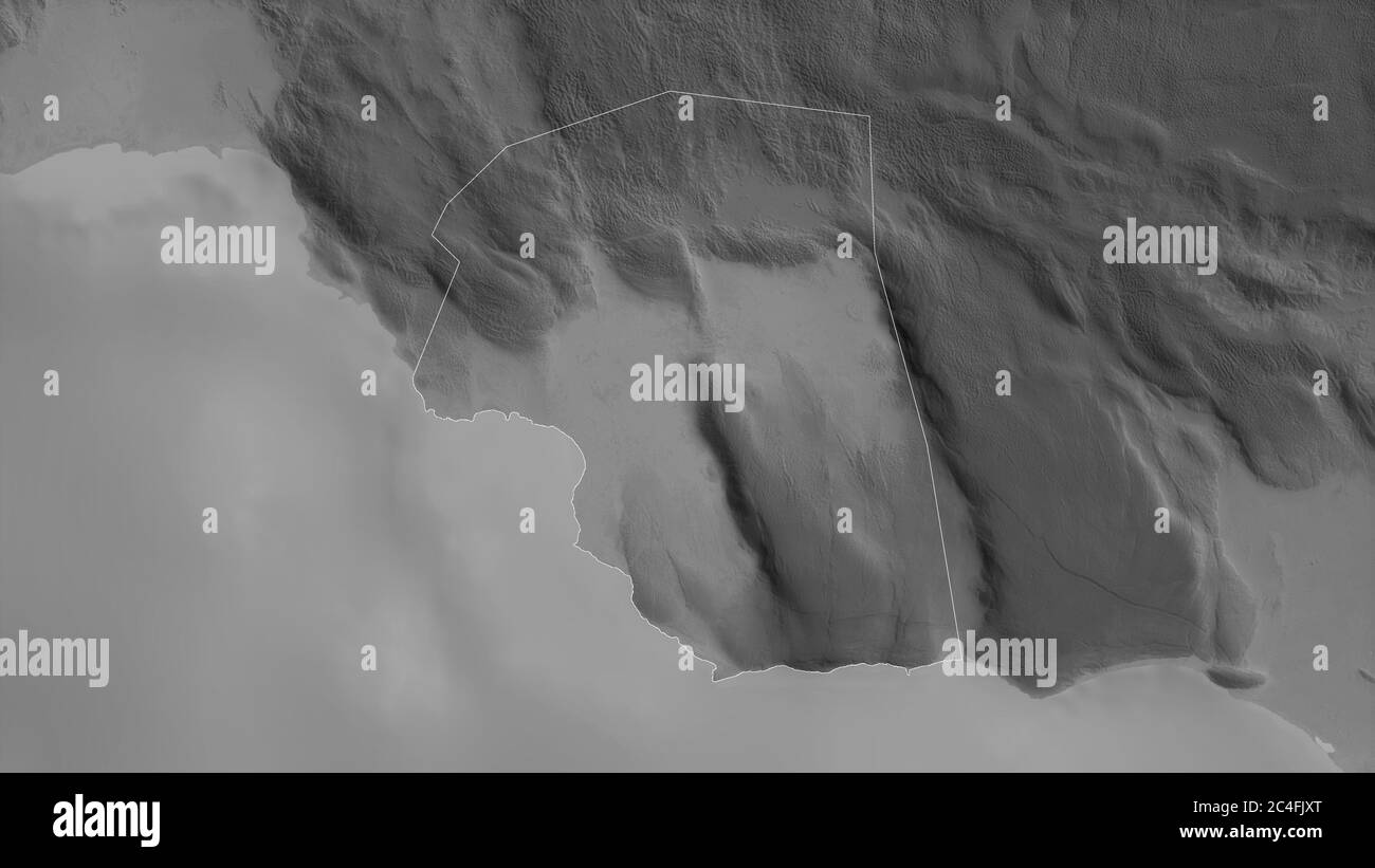Saint Elizabeth, parish of Jamaica. Grayscaled map with lakes and ...