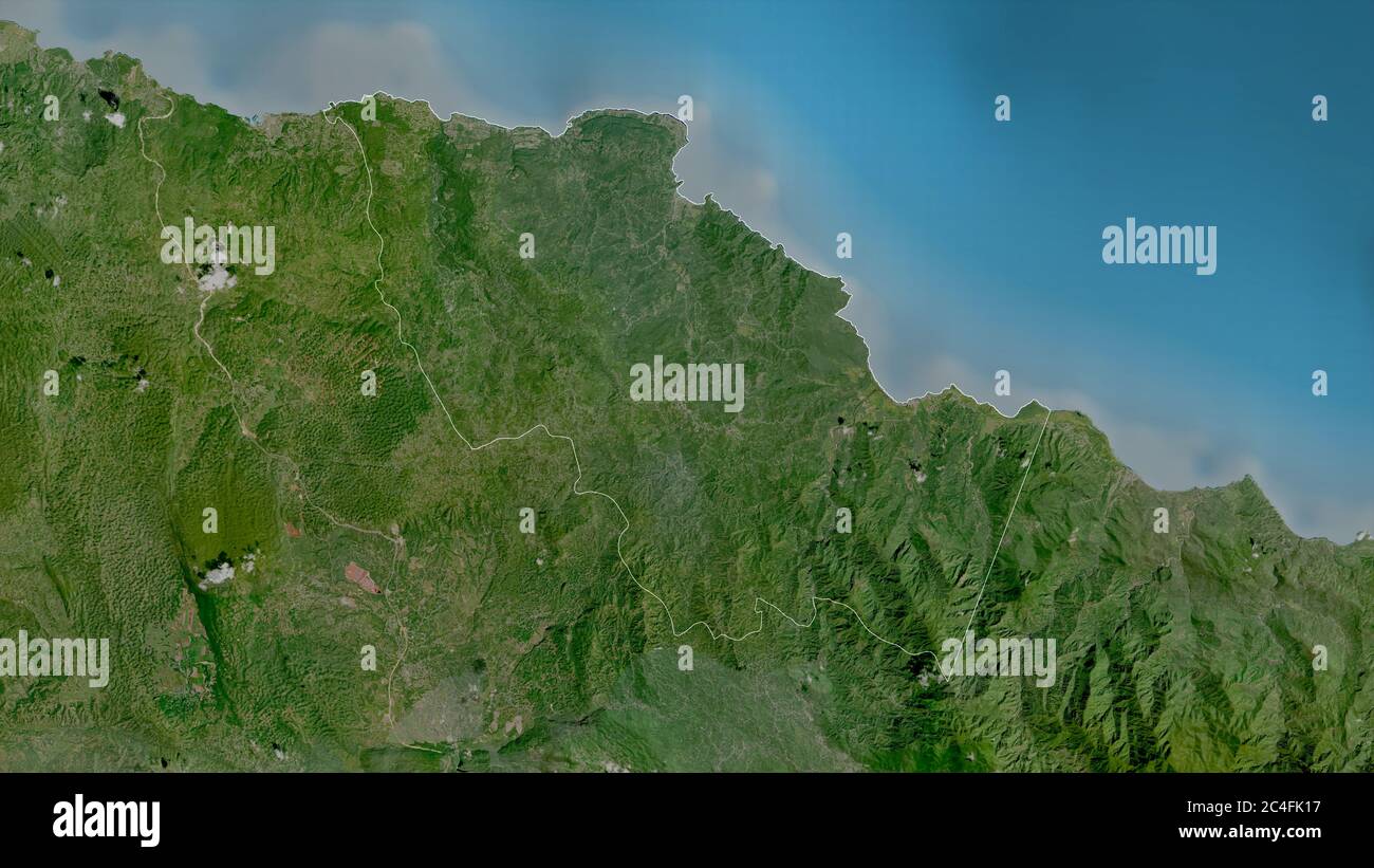 Saint Mary, parish of Jamaica. Satellite imagery. Shape outlined ...
