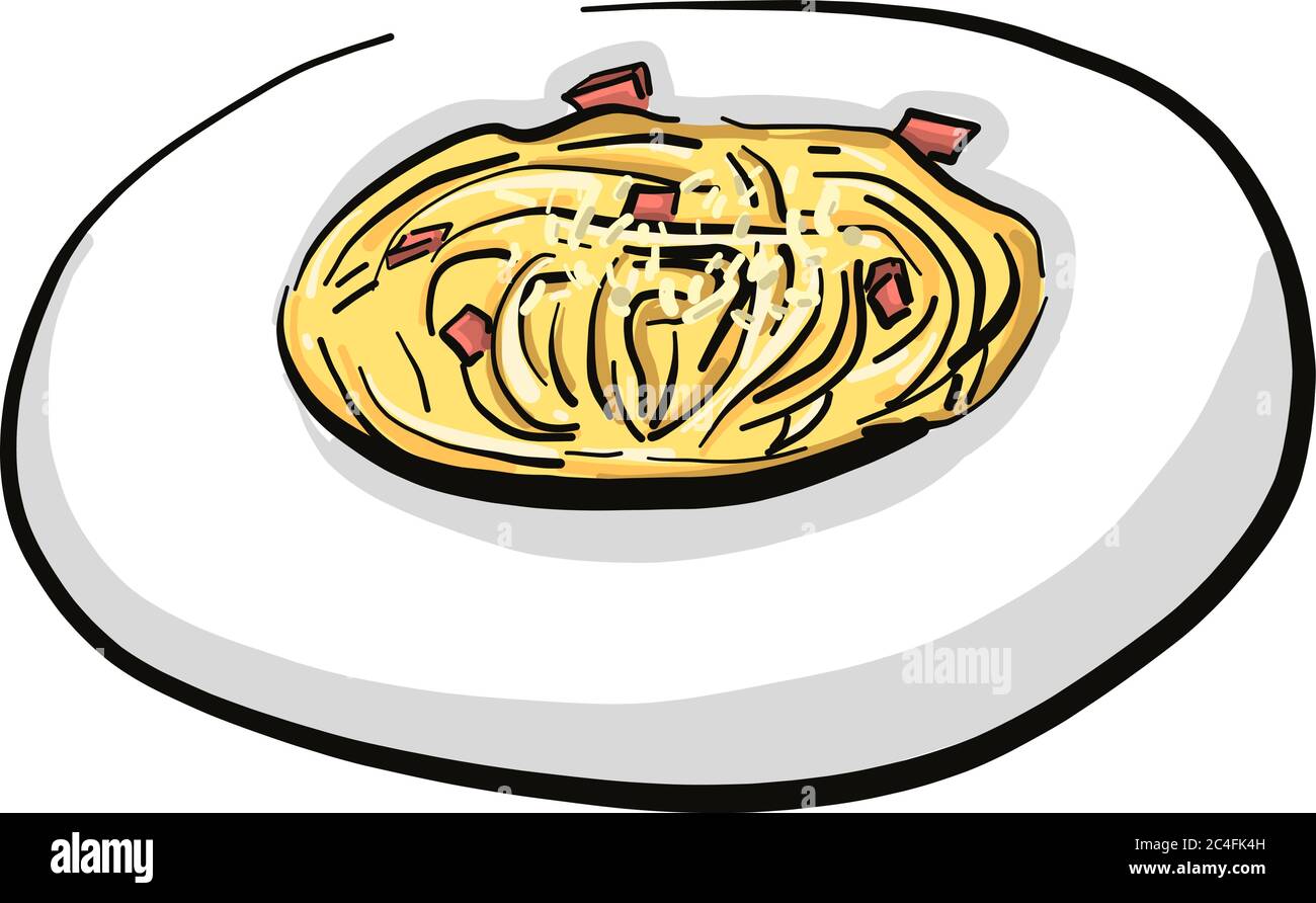 Carbonara pasta, illustration, vector on white background Stock Vector ...