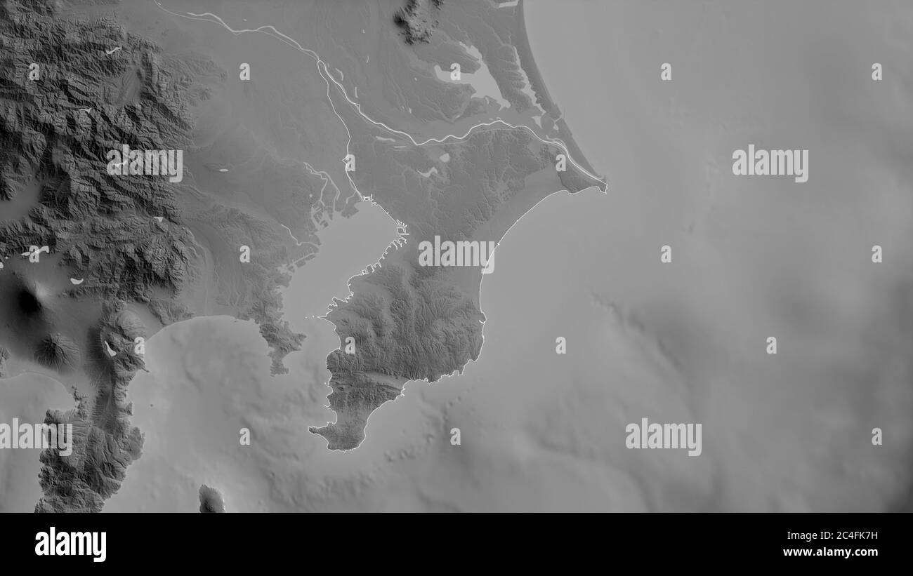 Chiba, prefecture of Japan. Grayscaled map with lakes and rivers. Shape ...