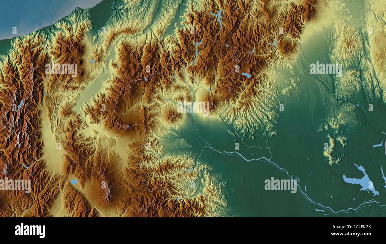 Gunma, prefecture of Japan. Colored relief with lakes and rivers. Shape ...