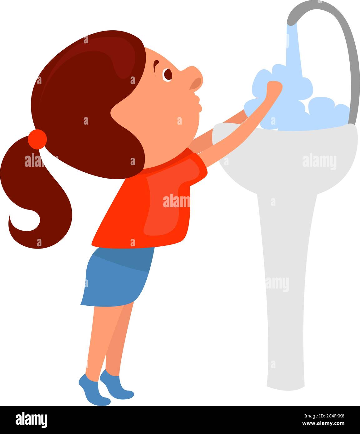 Girl washing hands, illustration, vector on white background Stock ...