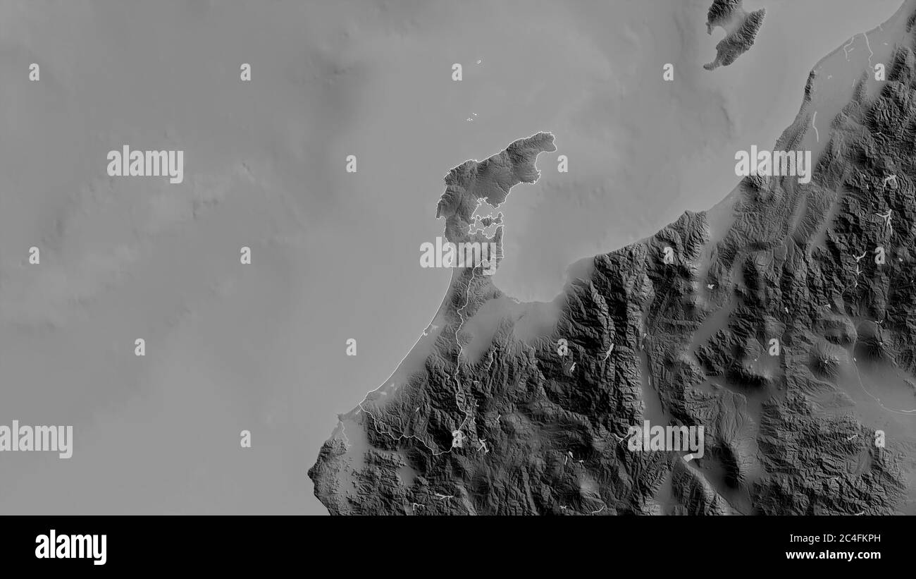 Ishikawa, prefecture of Japan. Grayscaled map with lakes and rivers ...