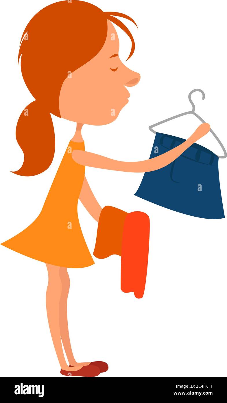 Girl choosing clothes, illustration, vector on white background Stock ...