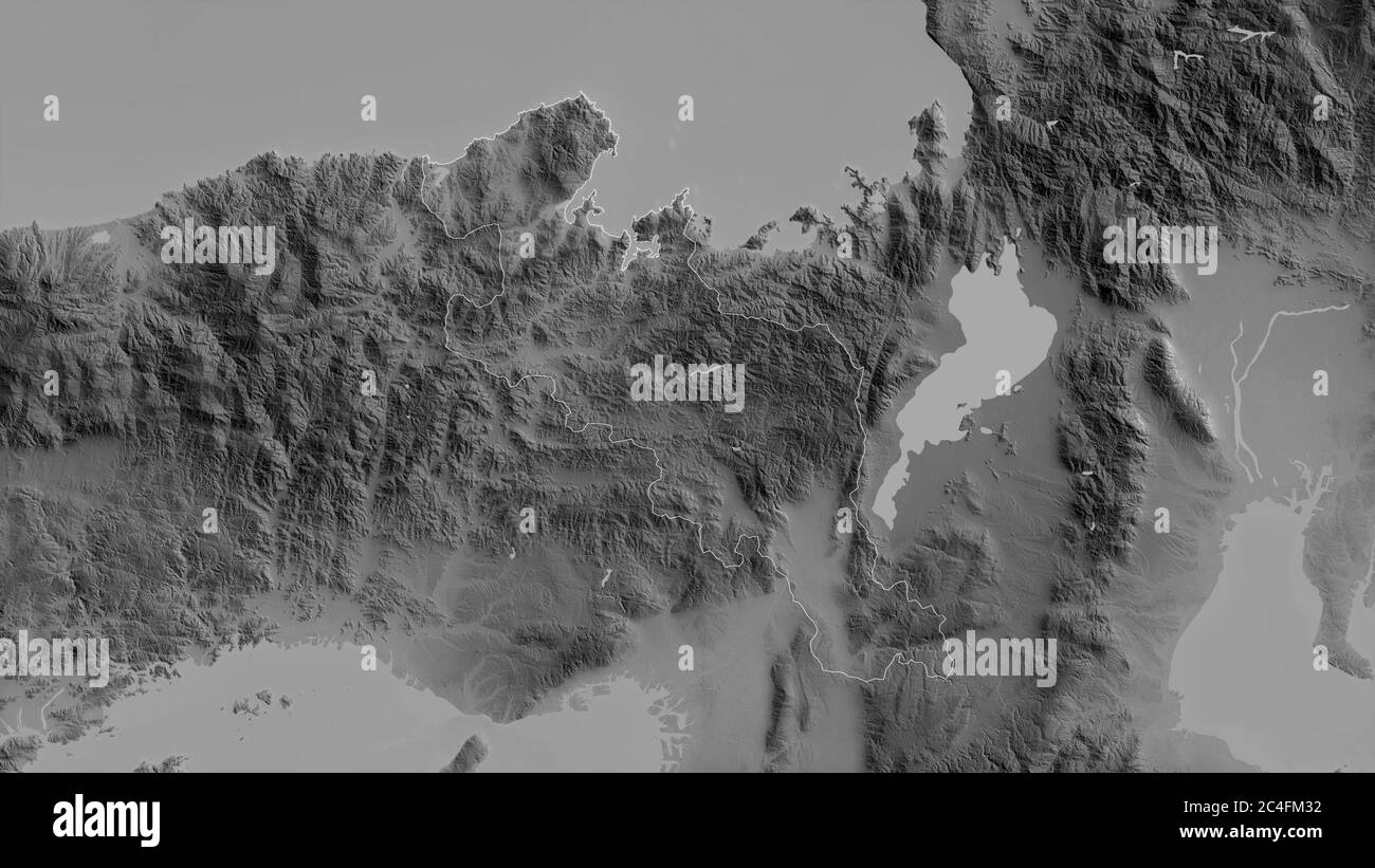 Kyoto, urban prefecture of Japan. Grayscaled map with lakes and rivers ...