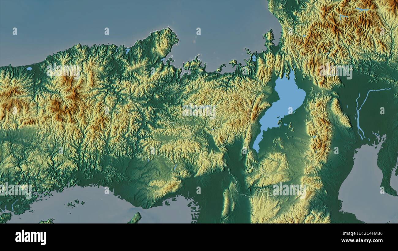 Kyoto, urban prefecture of Japan. Colored relief with lakes and rivers ...