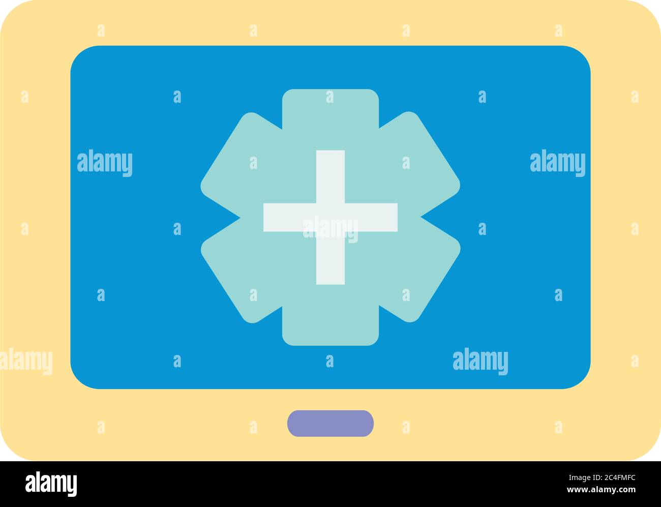 monitor with medical emergency cross icon on screen over white ...