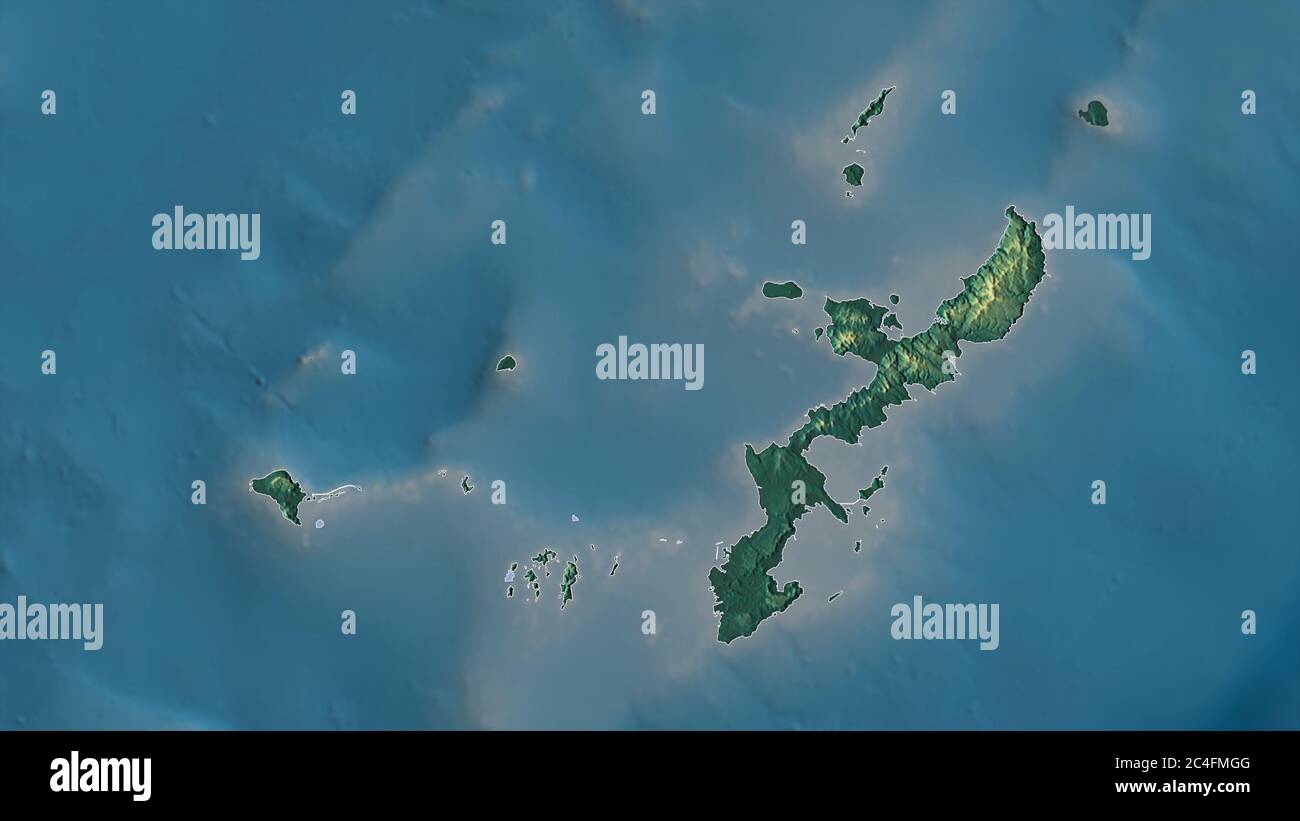 Okinawa, prefecture of Japan. Colored relief with lakes and rivers ...