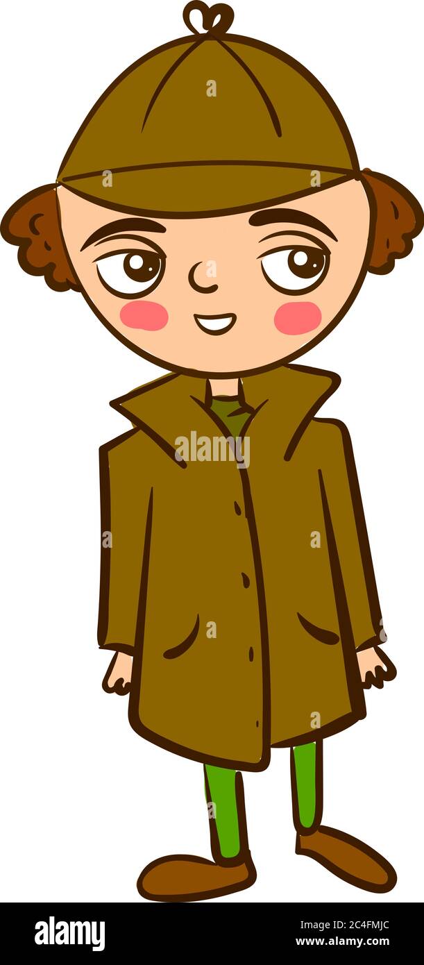 Cute Sherlock Holmes, illustration, vector on white background Stock ...