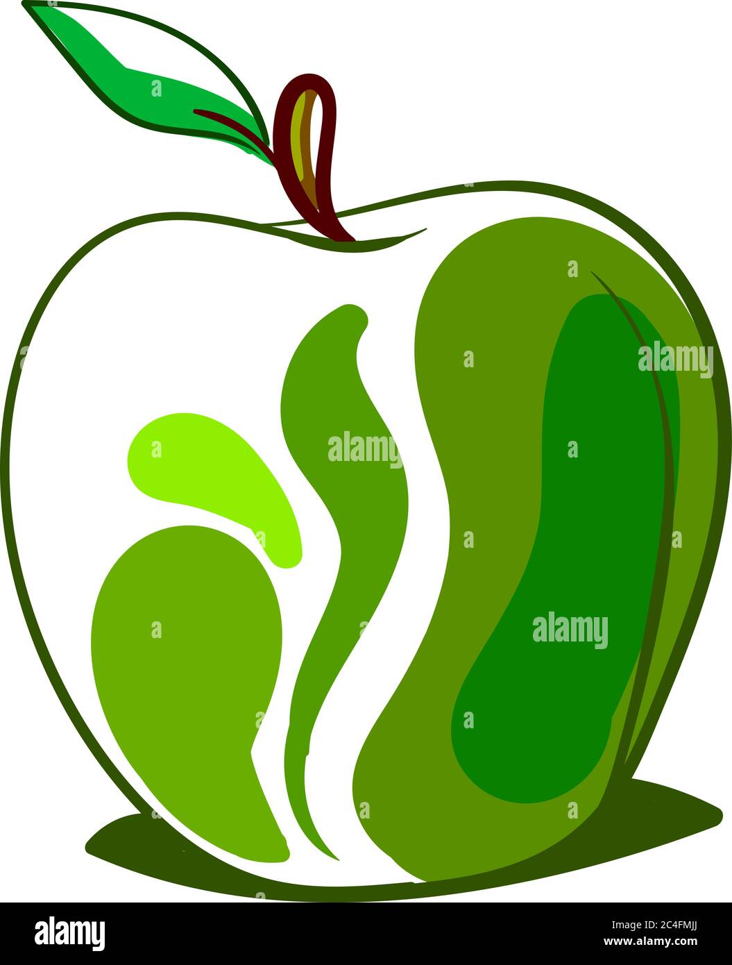 Green apple drawing, illustration, vector on white background Stock ...