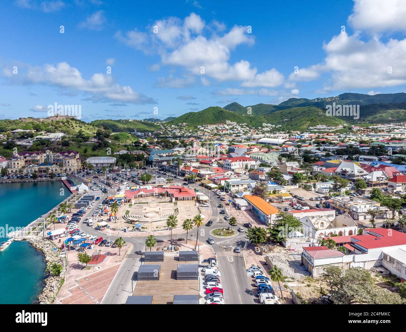 High aerial view of Marigot, The capital of french St.Martin Stock ...