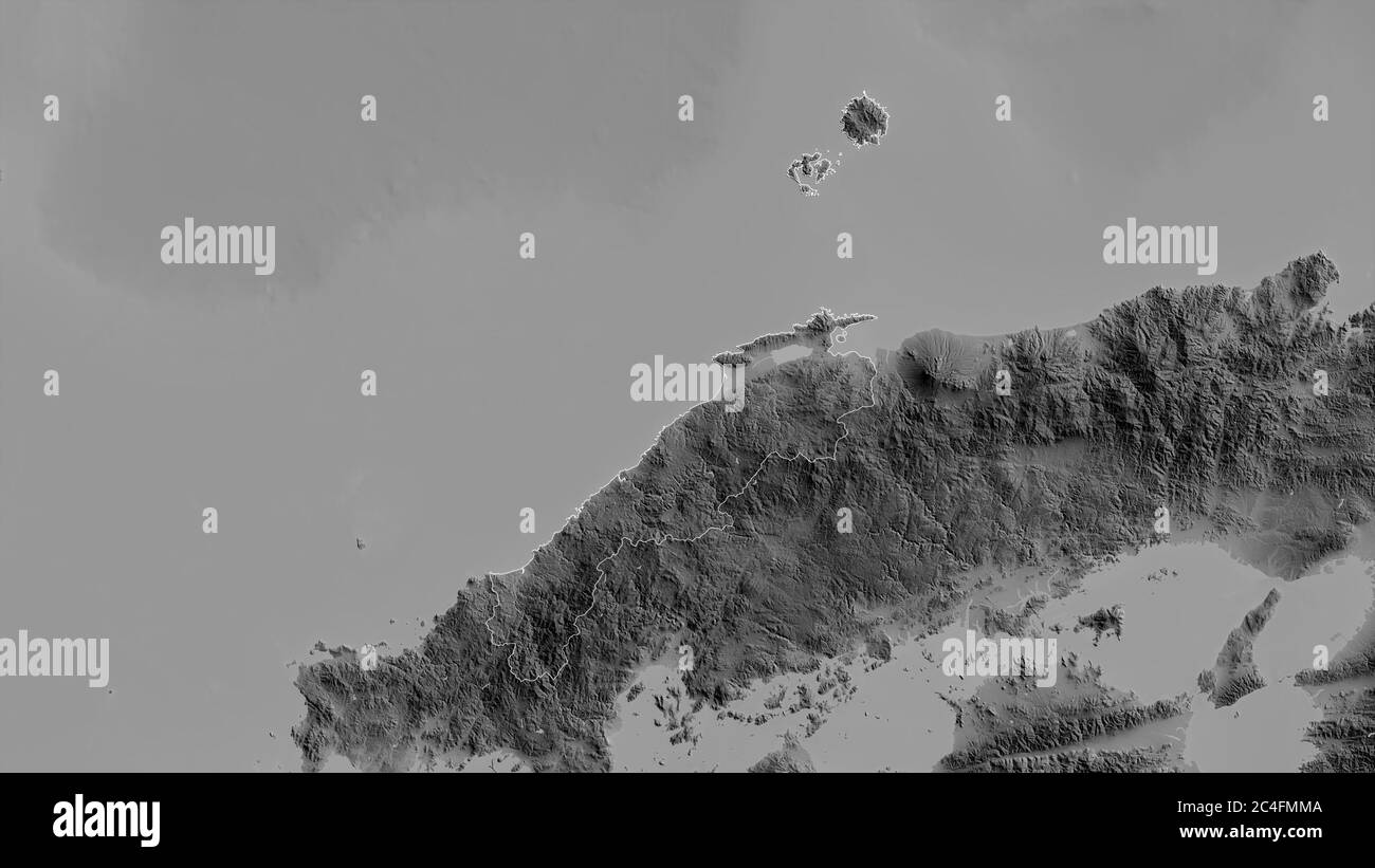 Shimane, prefecture of Japan. Grayscaled map with lakes and rivers ...