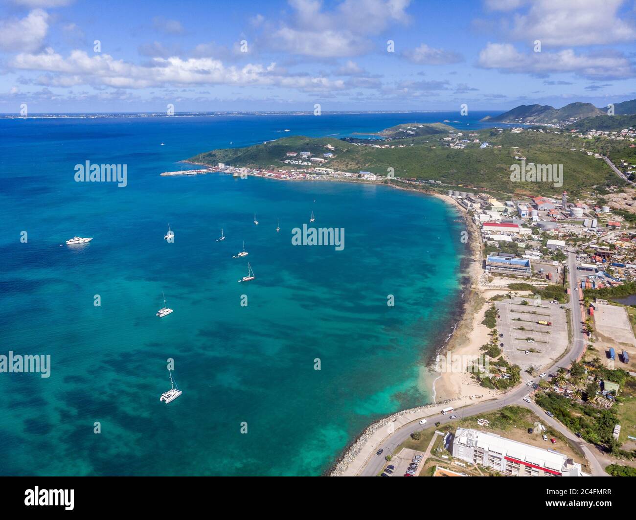 High aerial view of Marigot, The capital of french St.Martin Stock ...