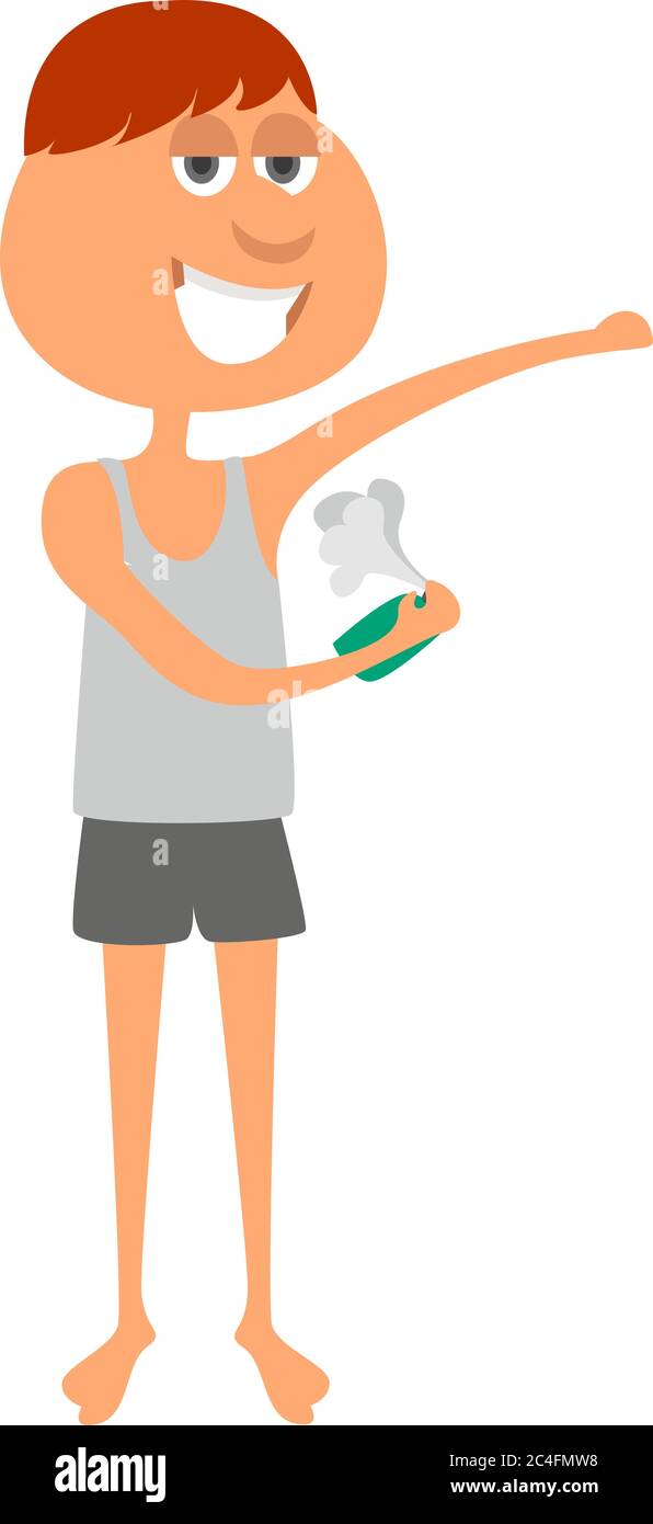Cartoon Boy Putting On Deodorant