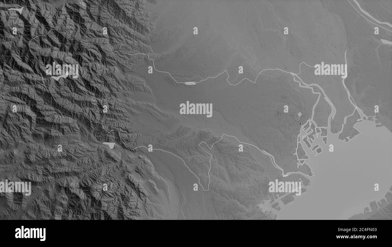 Tokyo, metropolis of Japan. Grayscaled map with lakes and rivers. Shape ...