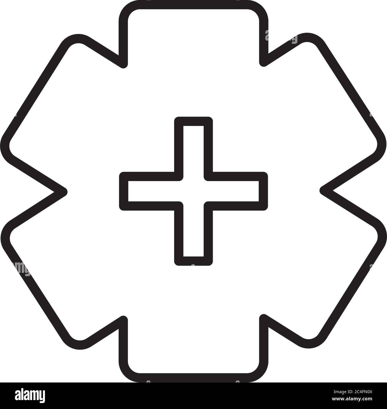 medical emergency cross icon over white background, line style, vector ...