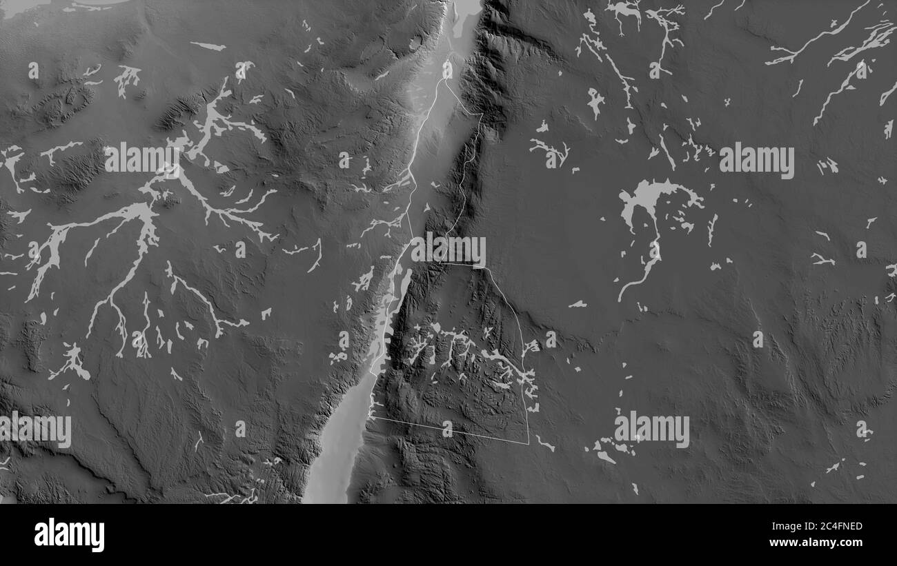 Aqaba, province of Jordan. Grayscaled map with lakes and rivers. Shape ...