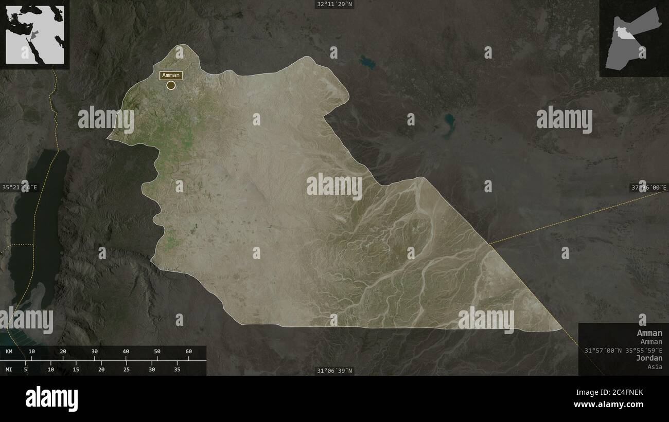 Amman, province of Jordan. Satellite imagery. Shape presented against ...