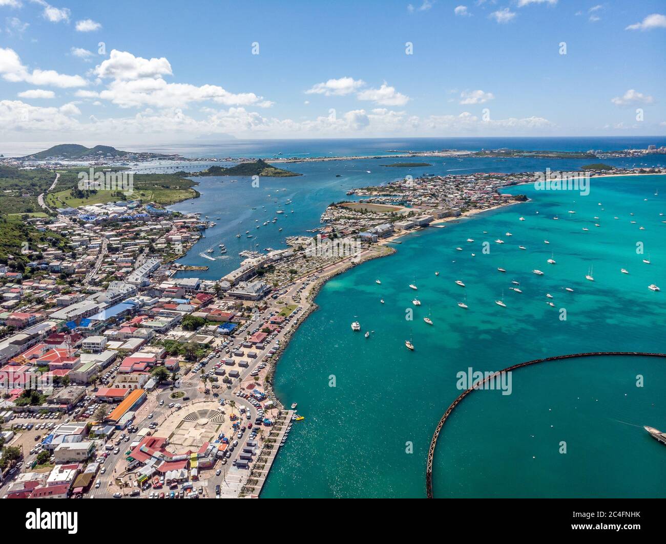 High aerial view of Marigot, The capital of french St.Martin Stock ...