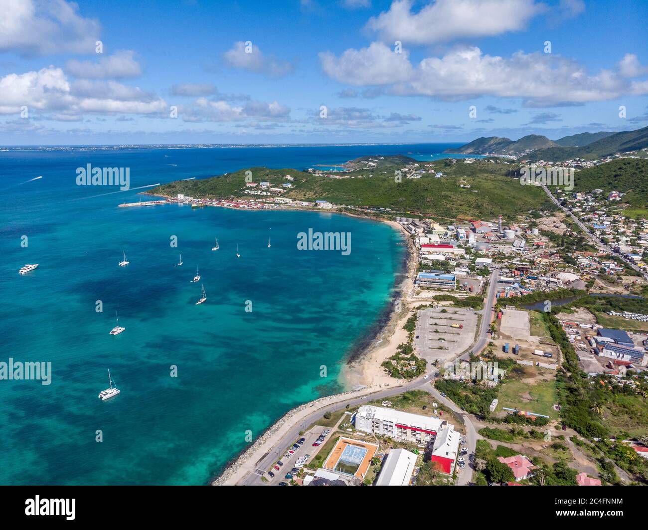 High aerial view of Marigot, The capital of french St.Martin Stock ...