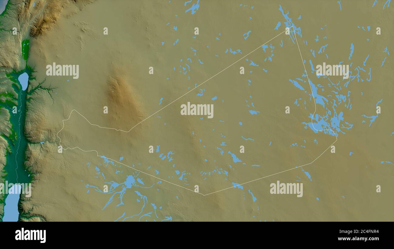Mafraq, province of Jordan. Colored shader data with lakes and rivers ...
