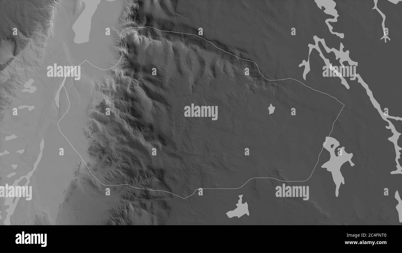 Tafilah, province of Jordan. Grayscaled map with lakes and rivers ...
