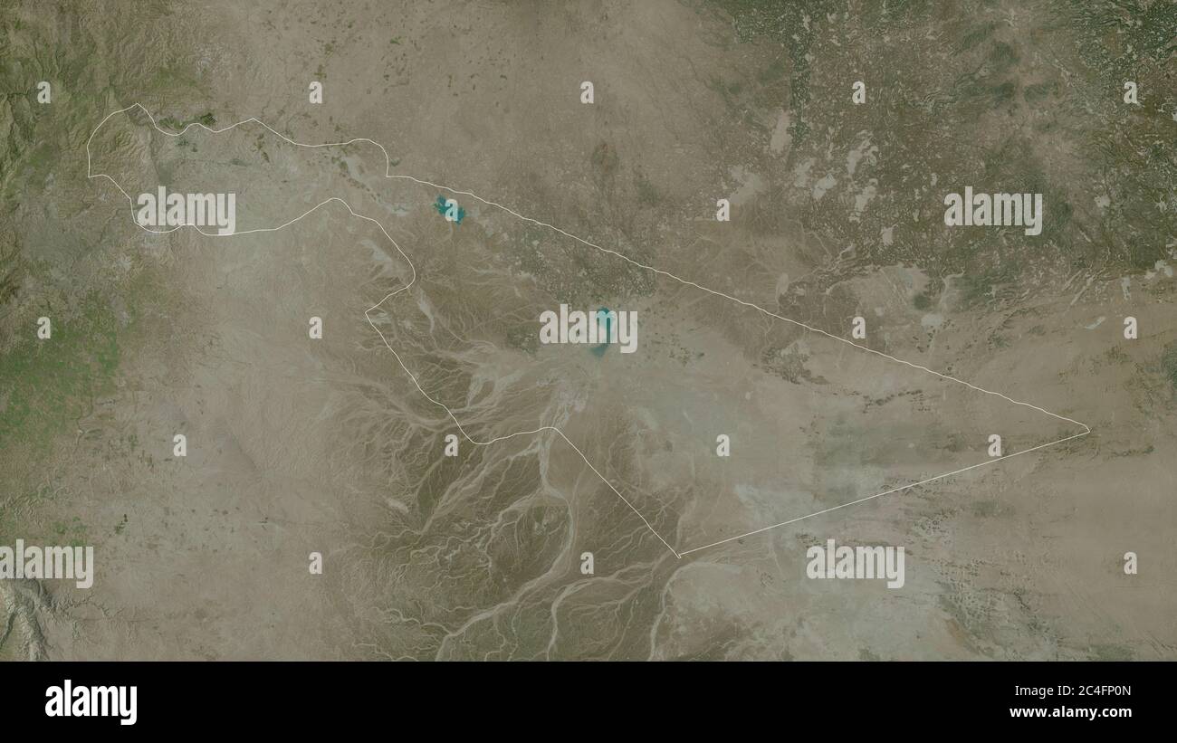 Zarqa, province of Jordan. Satellite imagery. Shape outlined against ...