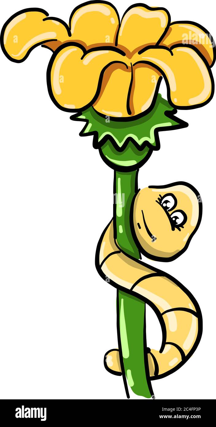 Flower with worm, illustration, vector on white background Stock Vector ...