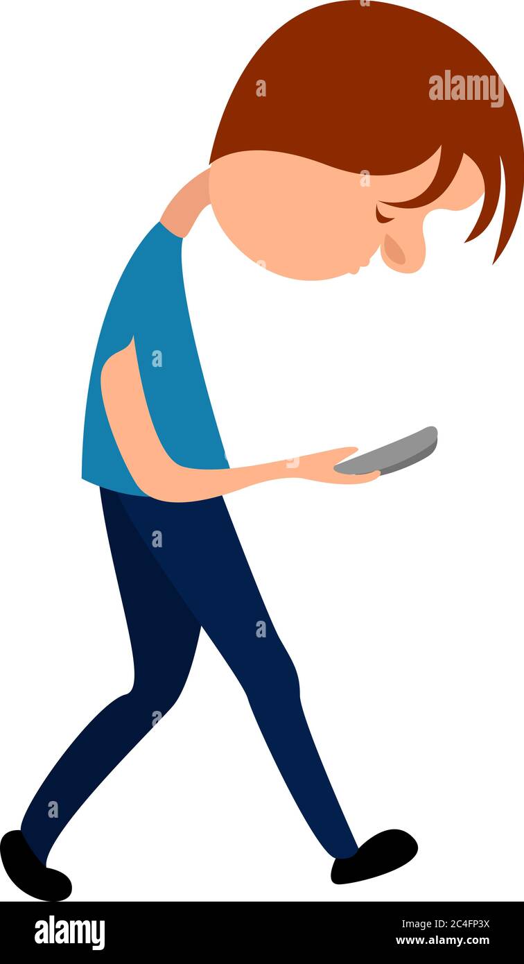 Guy walking with a phone, illustration, vector on white background ...