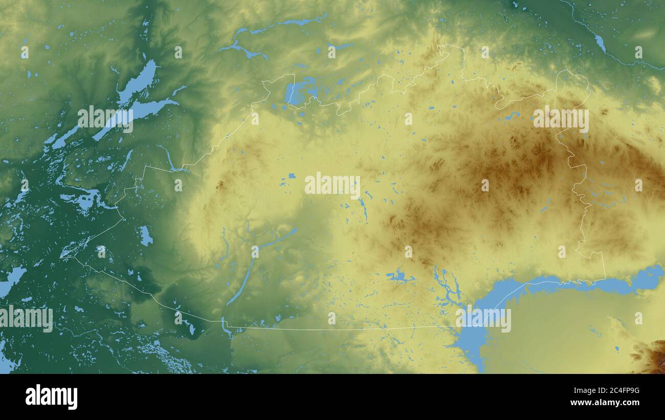 Qaraghandy, region of Kazakhstan. Colored relief with lakes and rivers ...