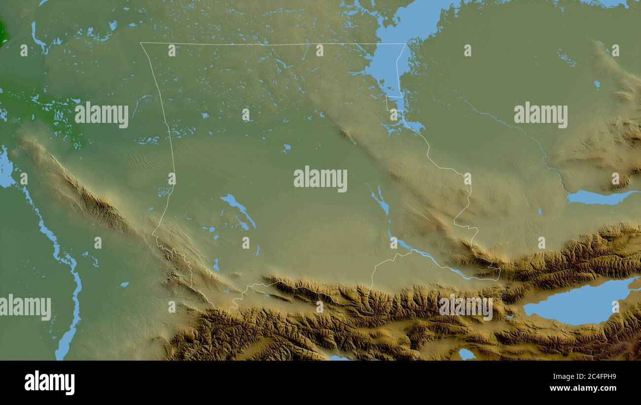 Zhambyl, region of Kazakhstan. Colored shader data with lakes and ...